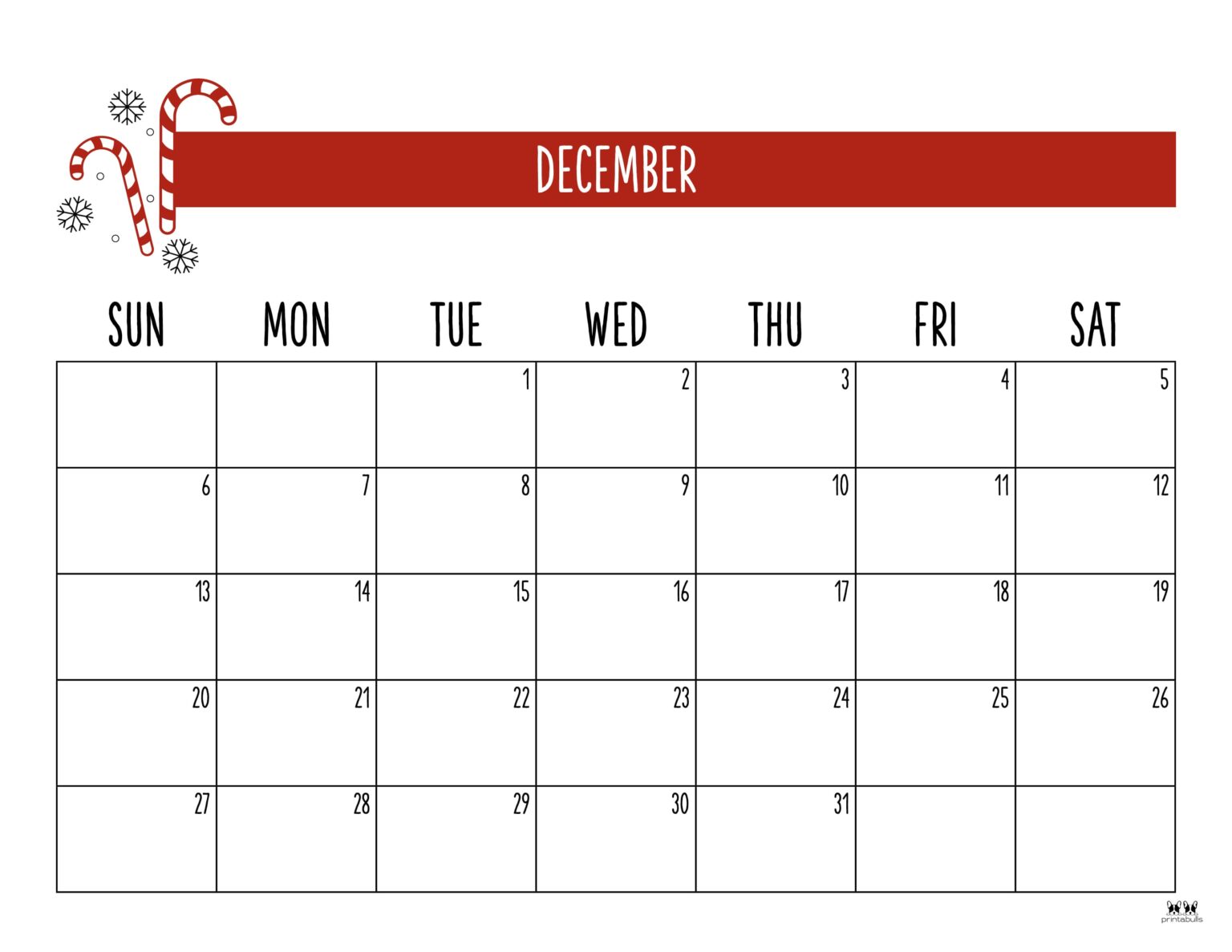 December 2026 Calendars - 150 FREE Printables | Printabulls