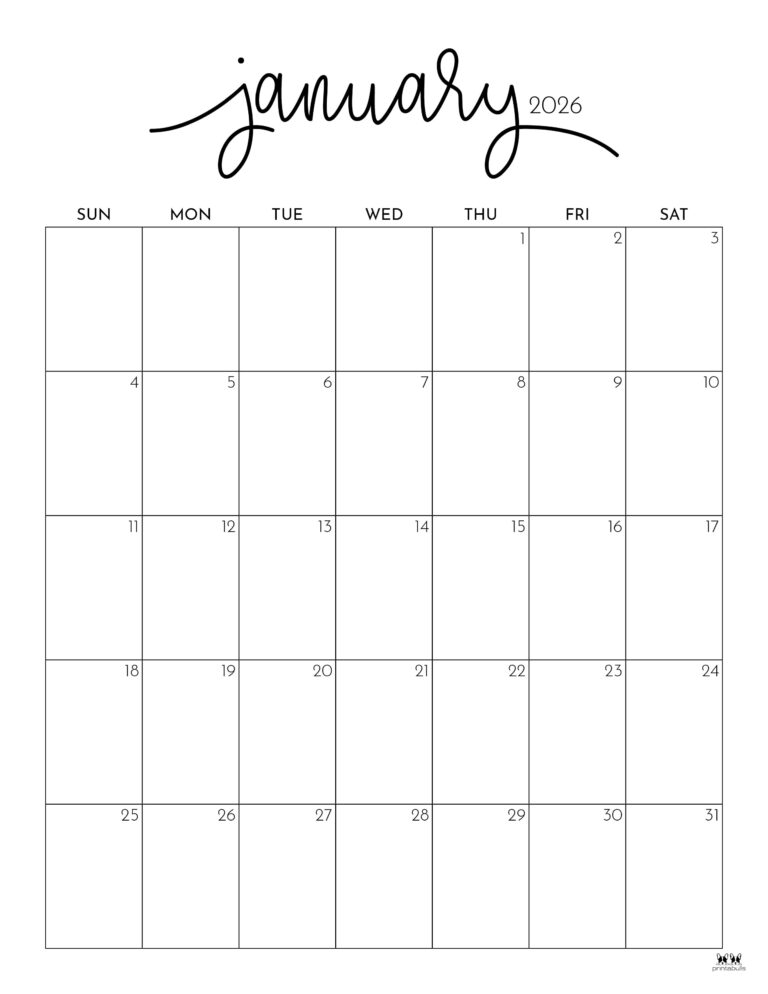 January 2026 Calendars - 150 FREE Printables | Printabulls