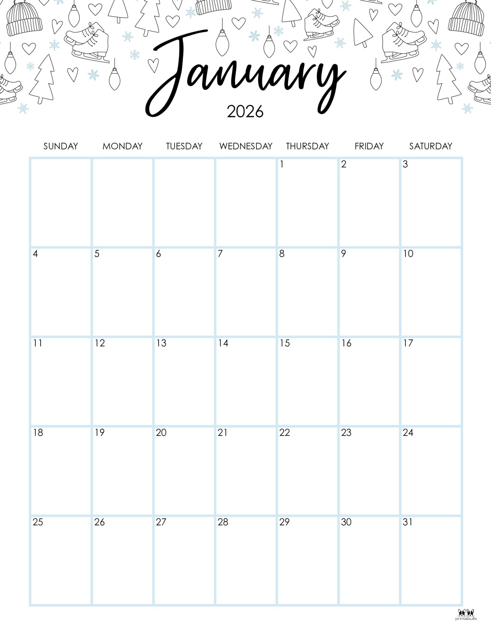 January 2026 Calendars - 150 FREE Printables | Printabulls