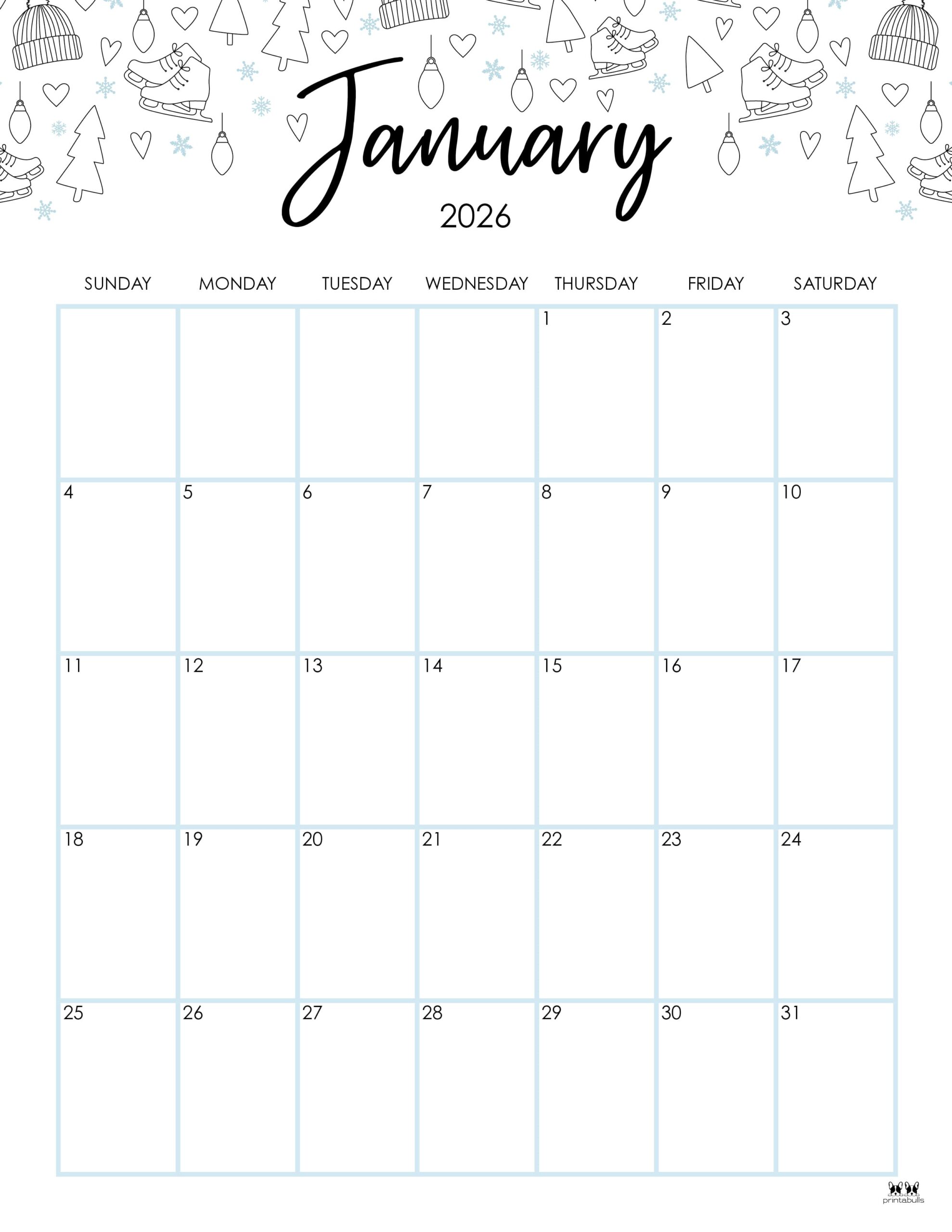 January 2026 Calendars - 150 FREE Printables | Printabulls