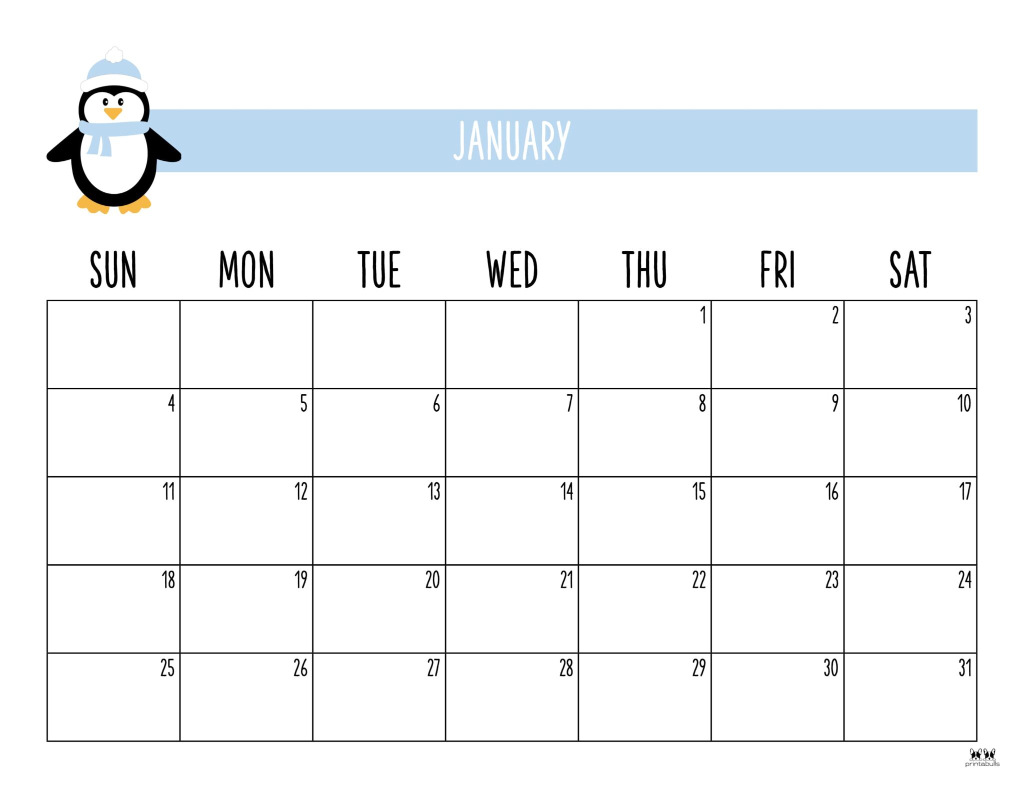 January 2026 Calendars - 150 FREE Printables | Printabulls