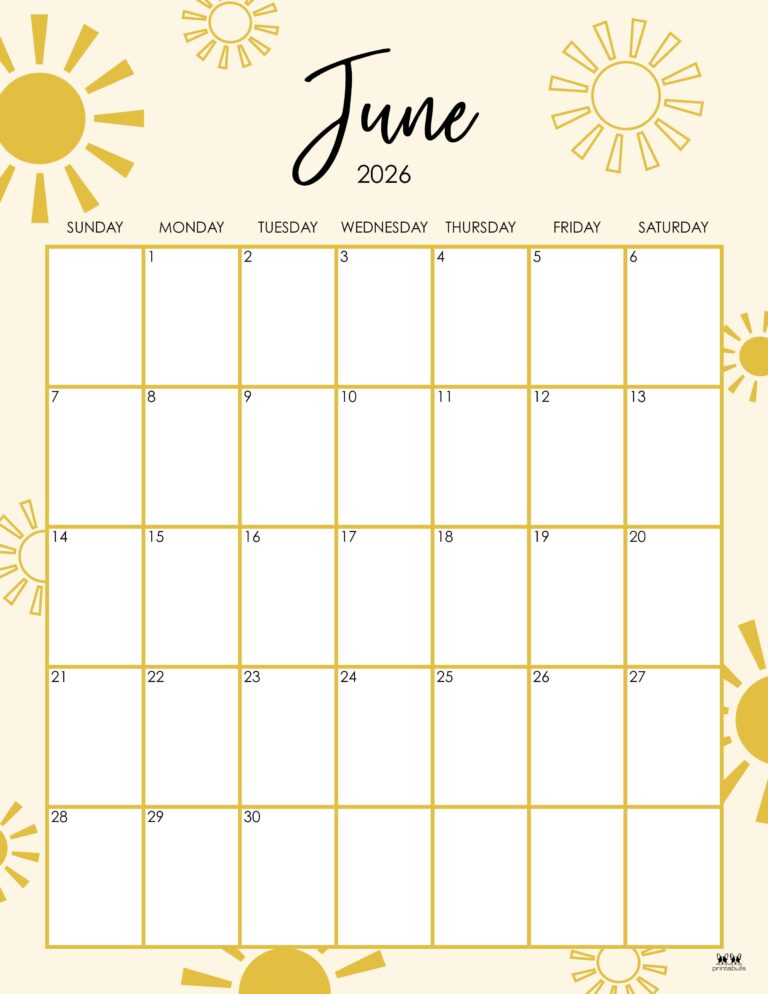 June 2026 Calendars - 150 FREE Printables | Printabulls