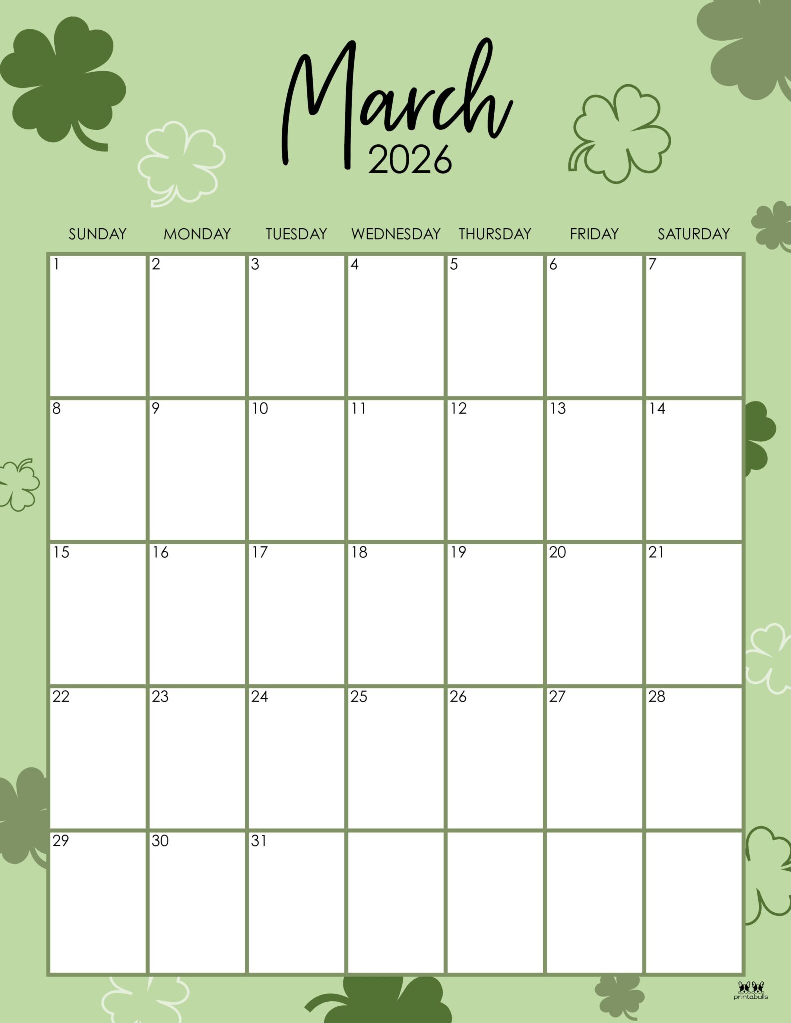 March 2026 Calendars - 150 FREE Printables | Printabulls