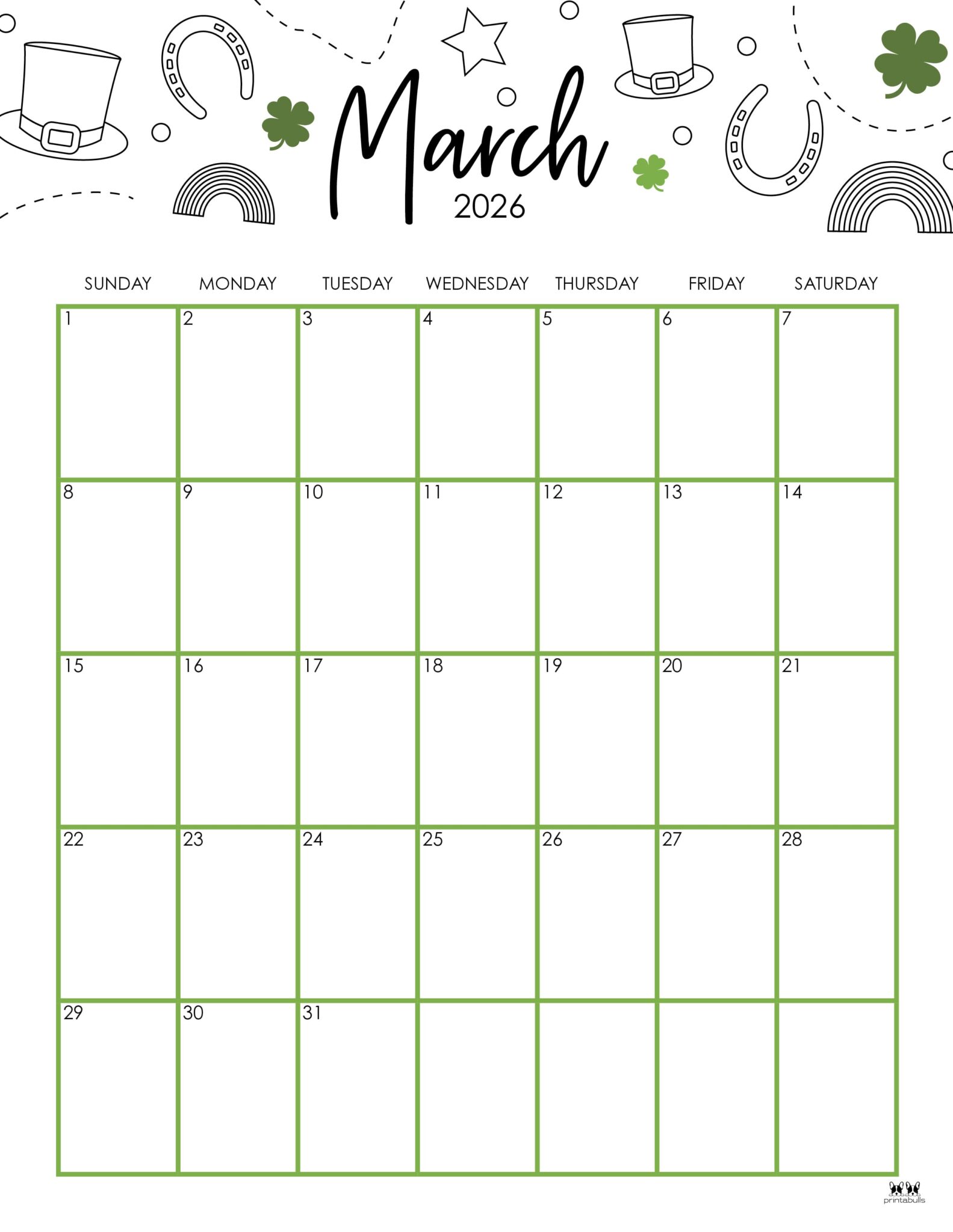March 2026 Calendars - 150 FREE Printables | Printabulls