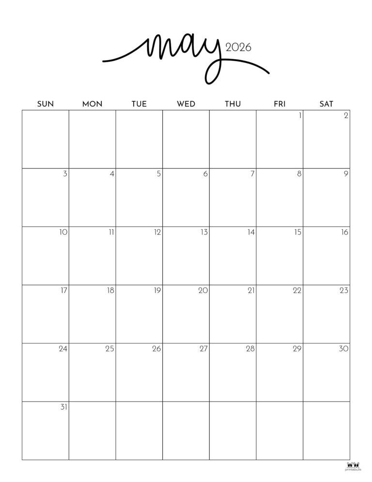 May 2026 Calendars - 150 FREE Printables | Printabulls
