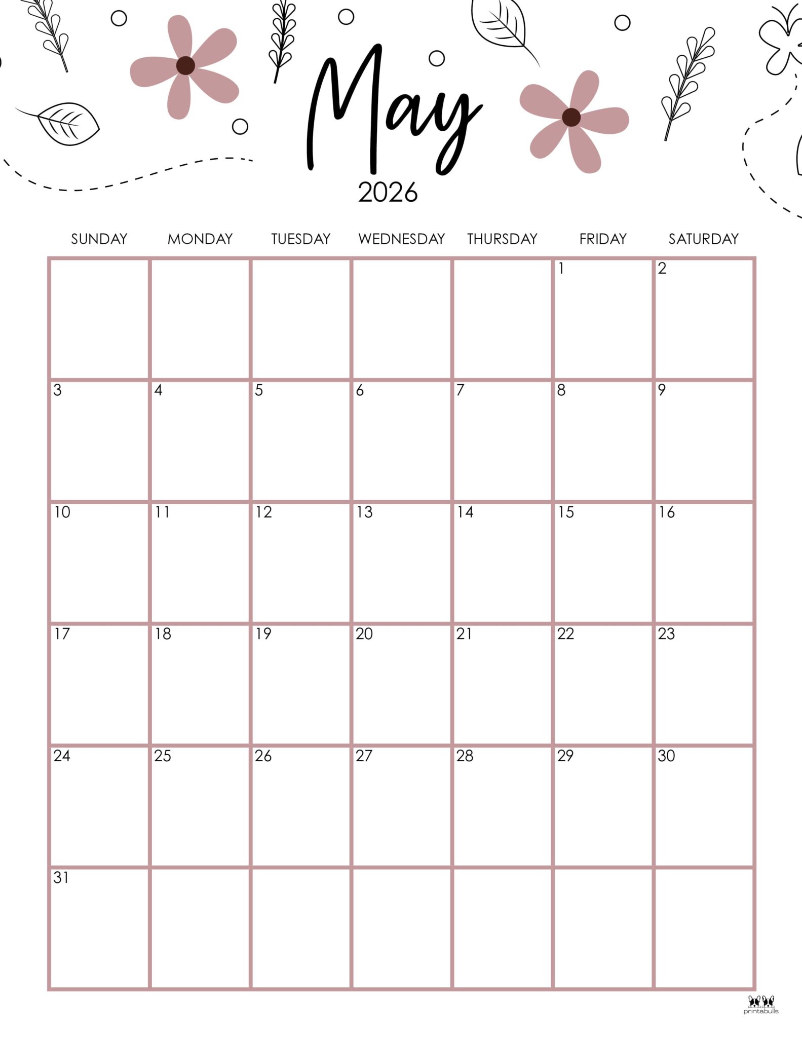 May 2026 Calendars - 150 FREE Printables | Printabulls