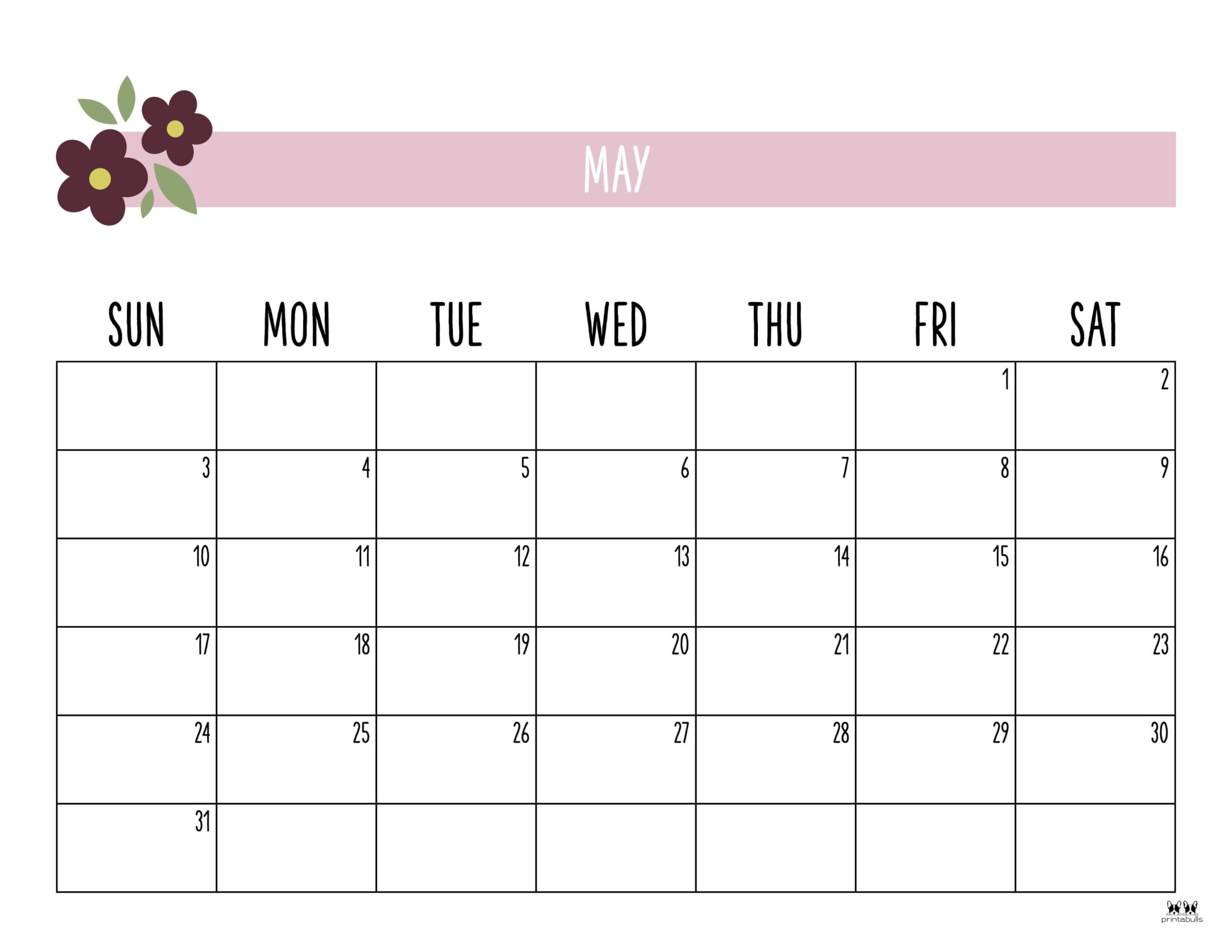 May 2026 Calendars - 150 FREE Printables | Printabulls