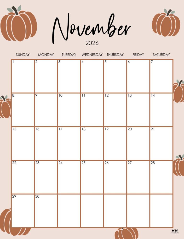 November 2026 Calendars - 150 FREE Printables | Printabulls