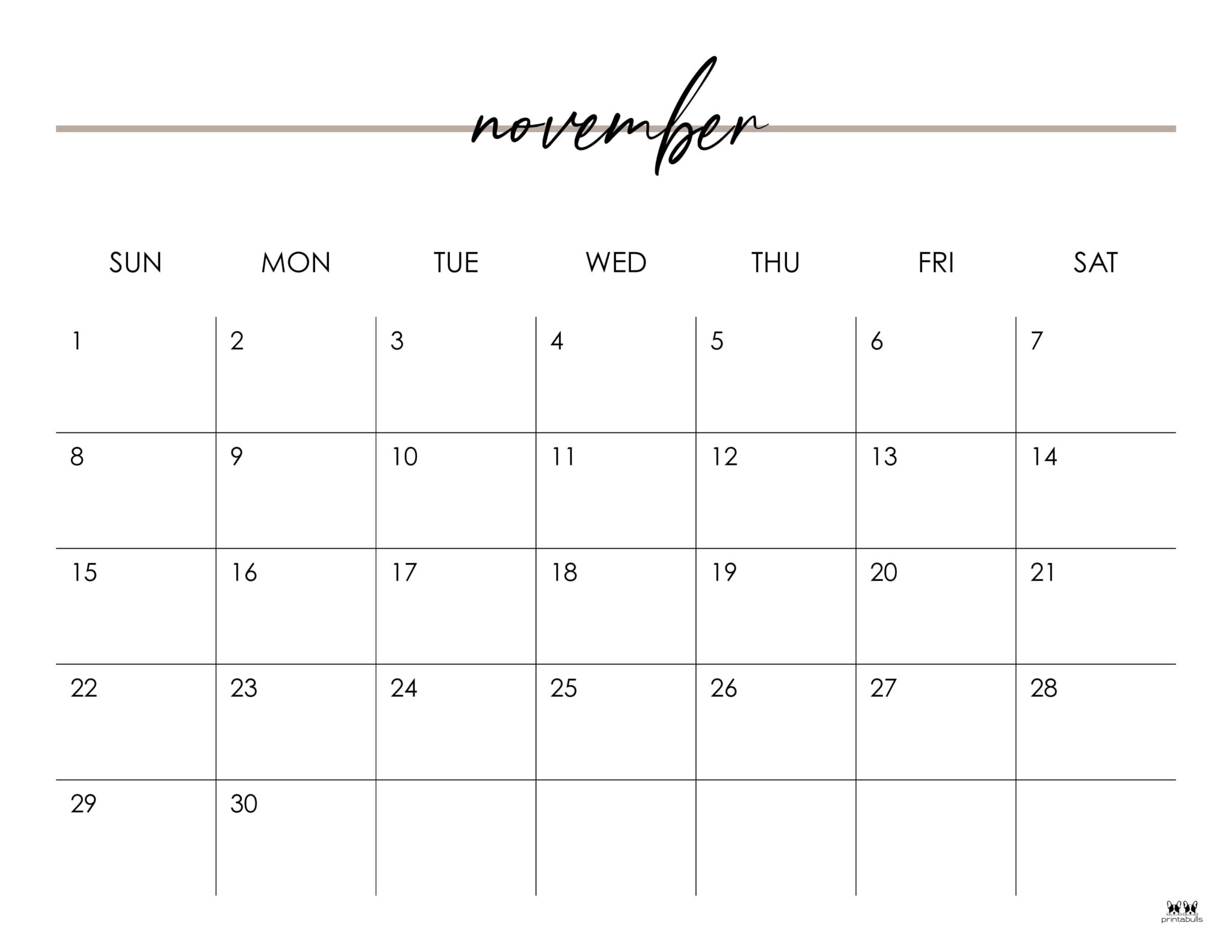 November 2026 Calendars - 150 FREE Printables | Printabulls