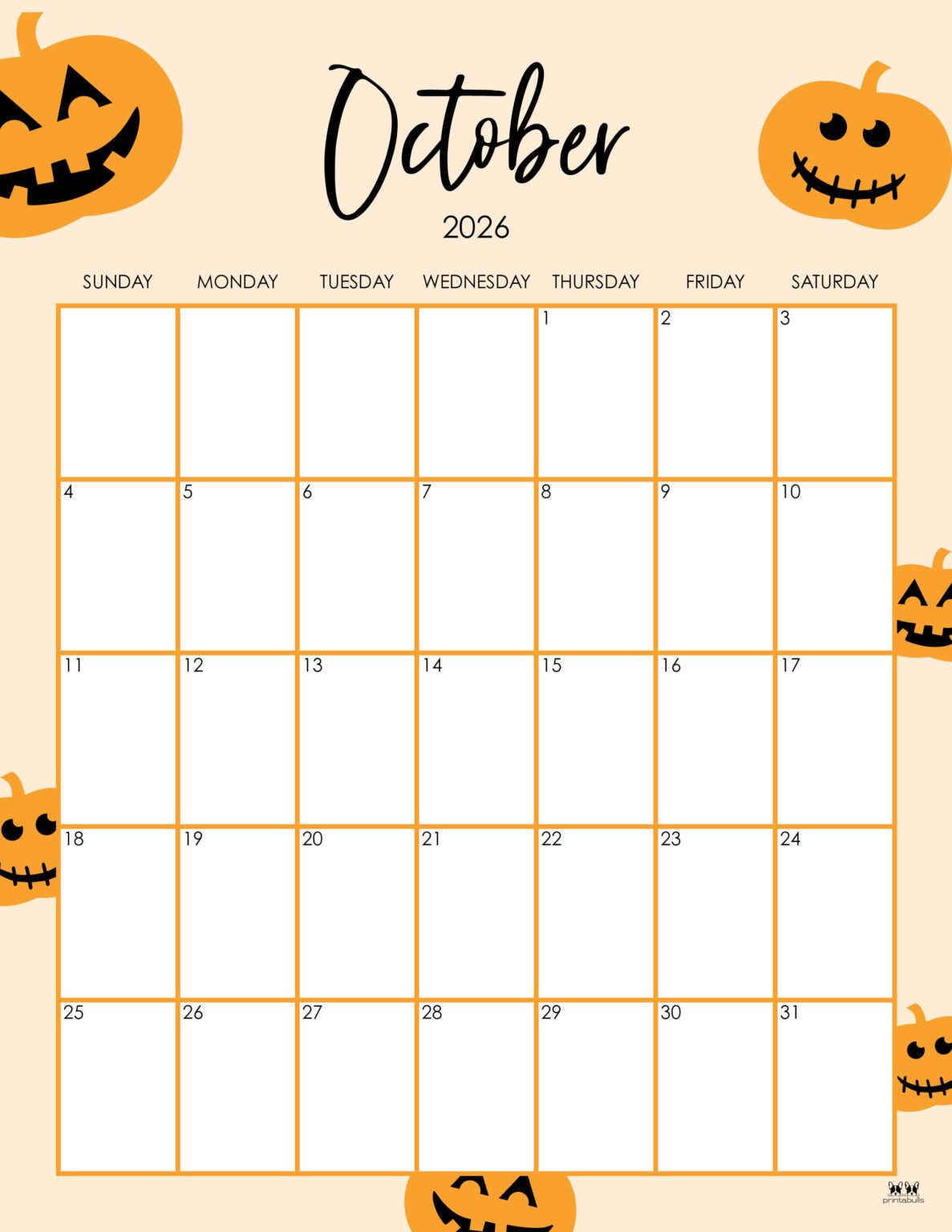 October 2026 Calendars - 150 FREE Printables | Printabulls