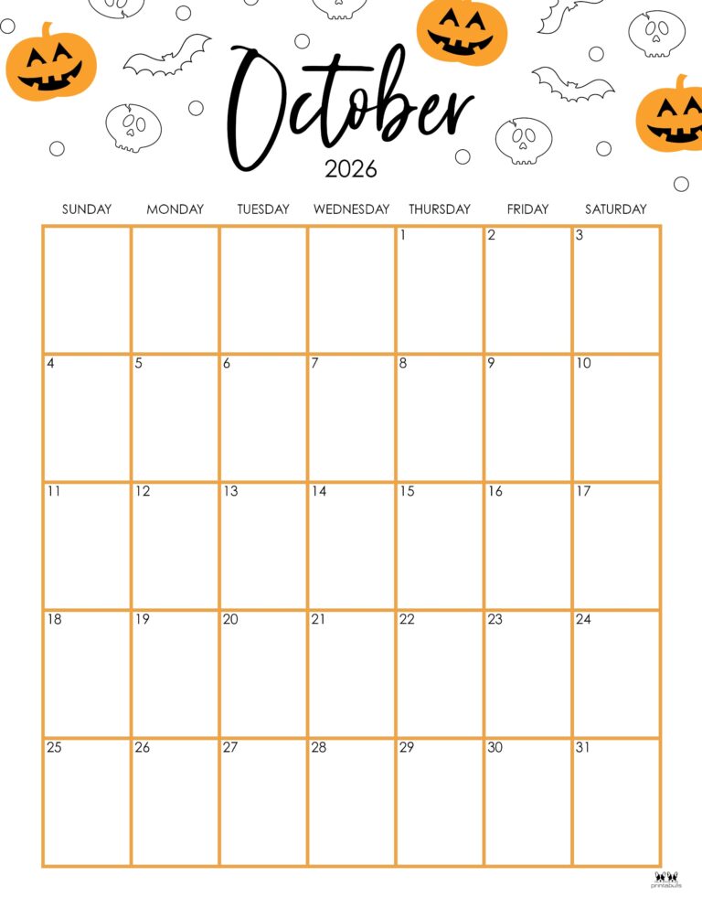 October 2026 Calendars - 150 FREE Printables | Printabulls