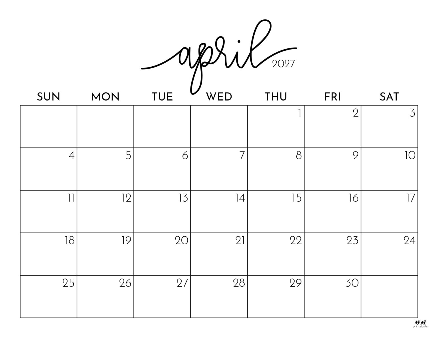 April 2027 Calendars - 150 FREE Printables | Printabulls