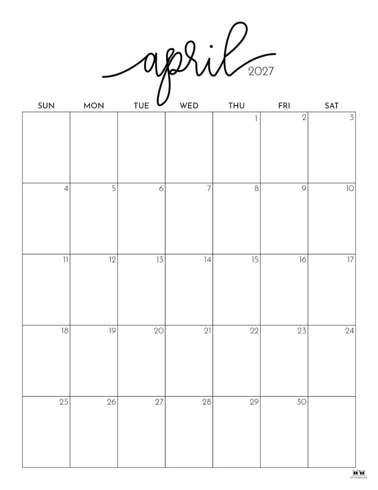 April 2027 Calendars - 150 FREE Printables | Printabulls