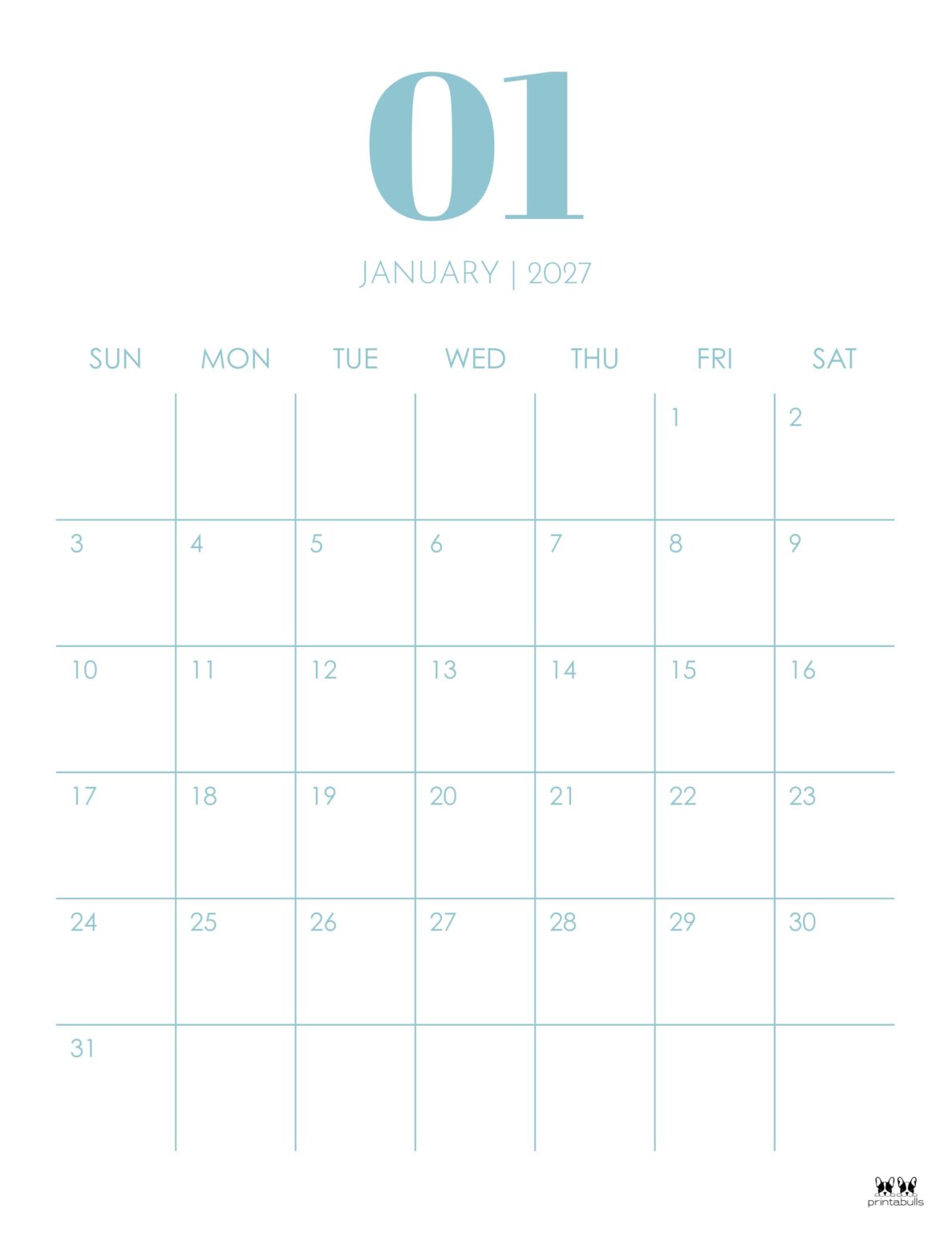 January 2027 Calendars - 150 FREE Printables | Printabulls