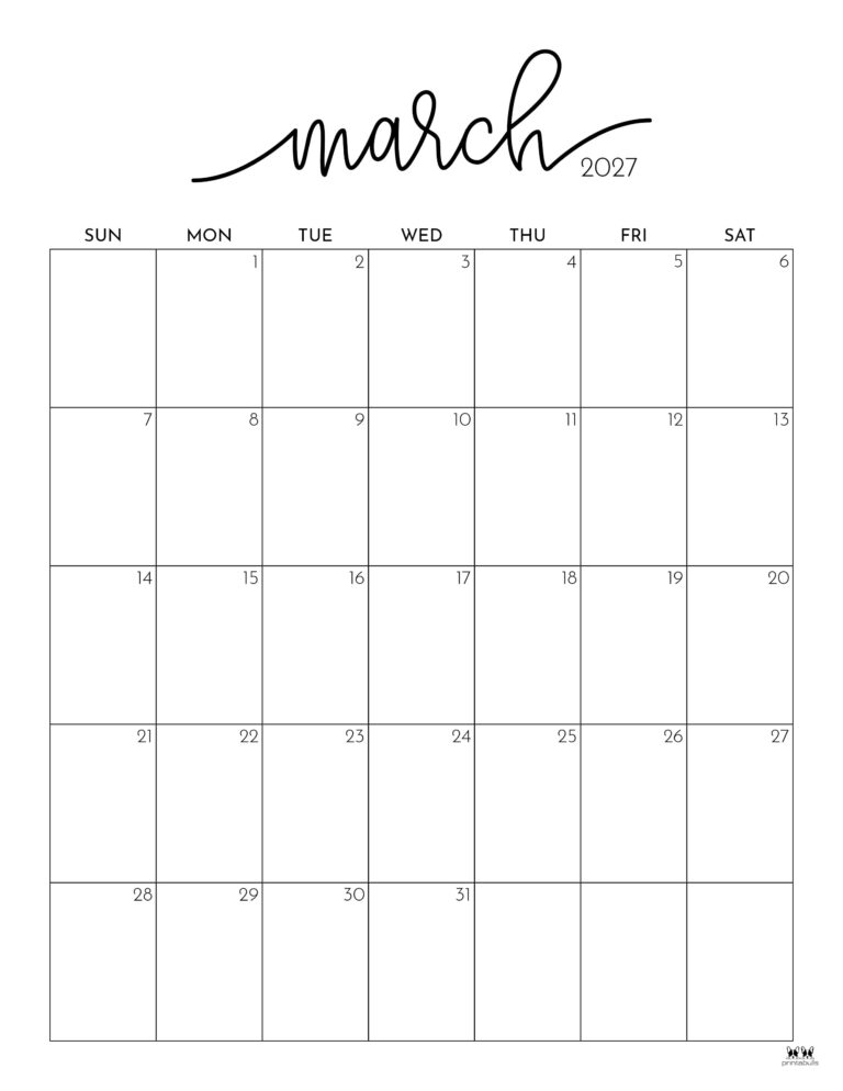 March 2027 Calendars - 160 FREE Printables | Printabulls