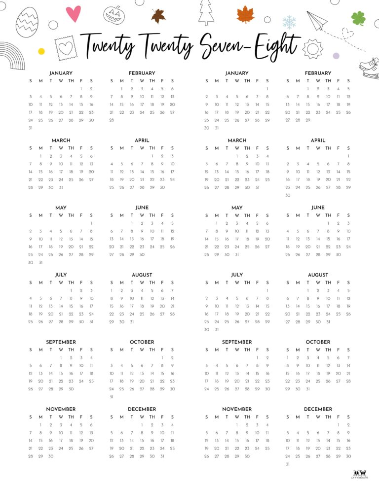 2027-2028 Two Year Calendars - 10 FREE Cals | Printabulls