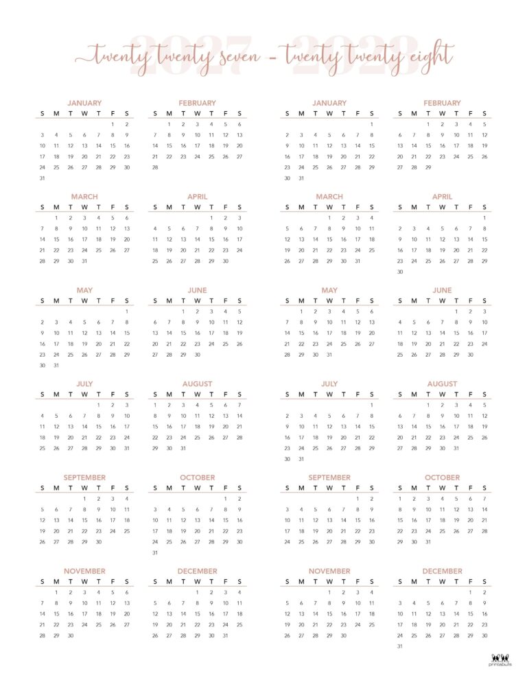 2027-2028 Two Year Calendars - 10 FREE Cals | Printabulls