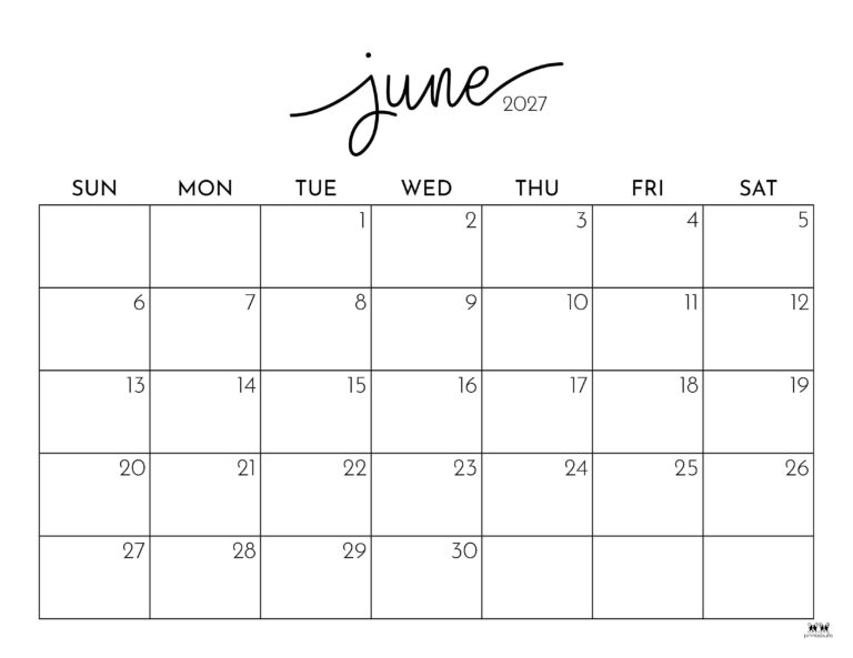 June 2027 Calendars - 150 FREE Printables | Printabulls