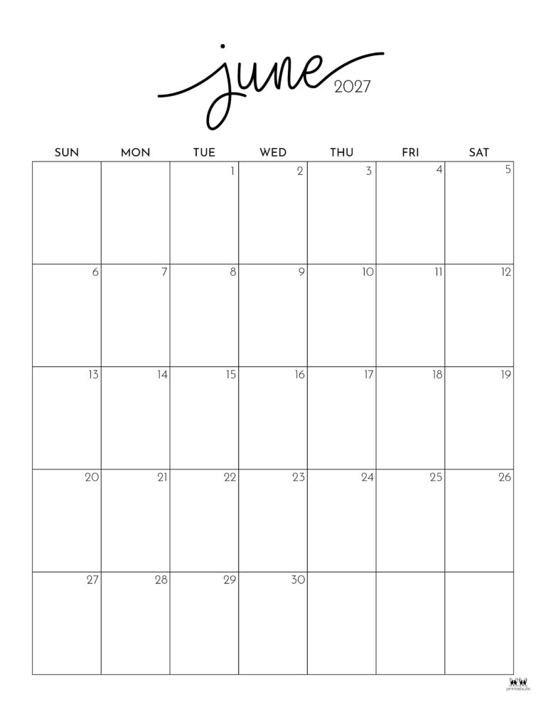 June 2027 Calendars - 150 FREE Printables | Printabulls